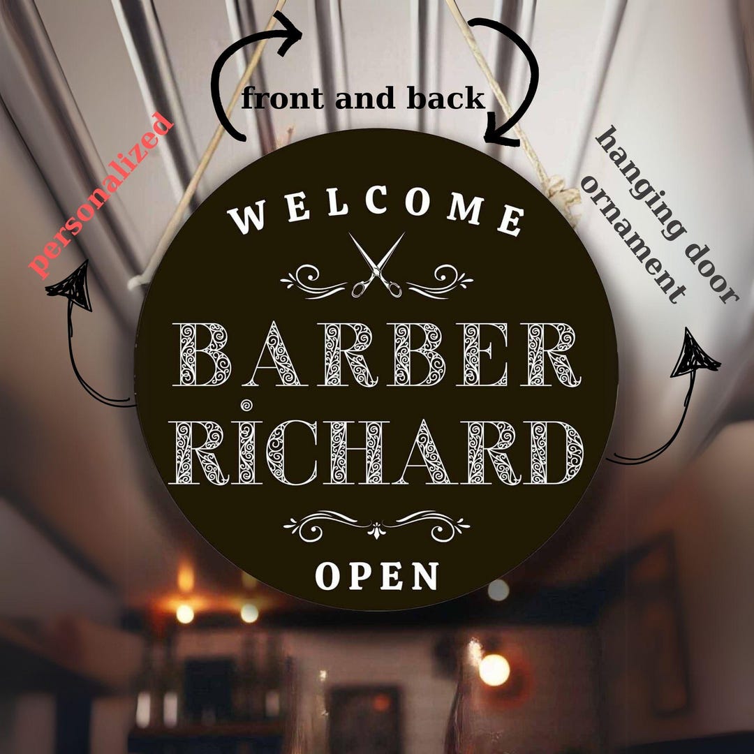 Personalized Barber Shop Door Sign, Custom Name Signboard, Unique ...