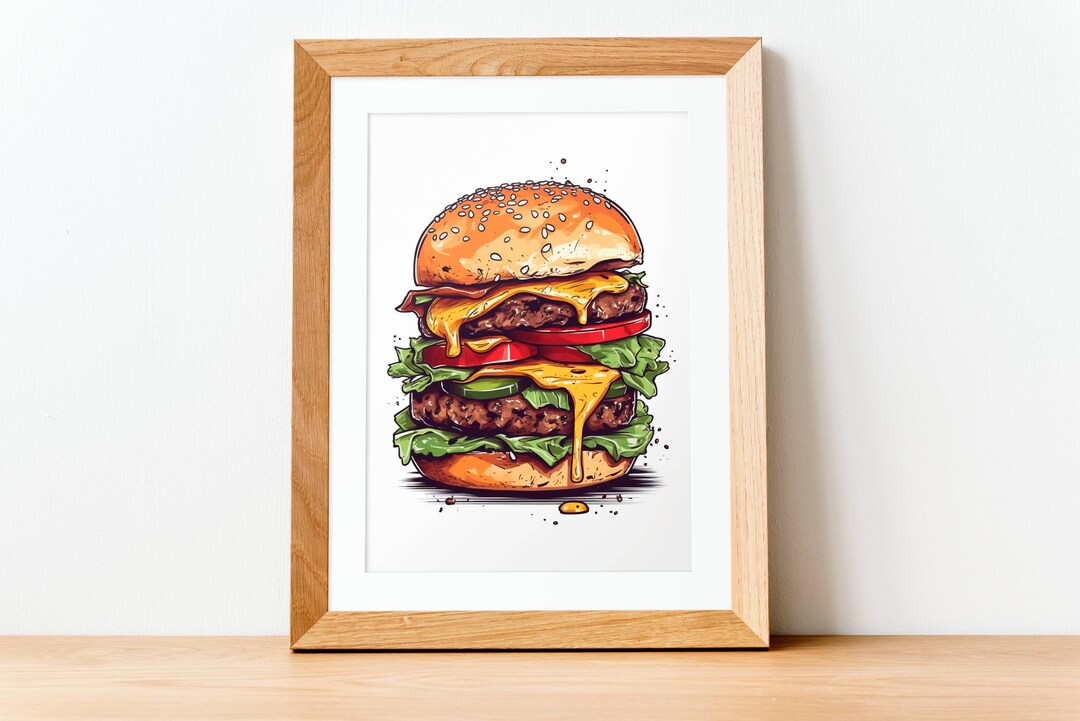 FOOD ART, Cheeseburger Print, Foodie Gift, Printable Wall Art, Kitchen ...