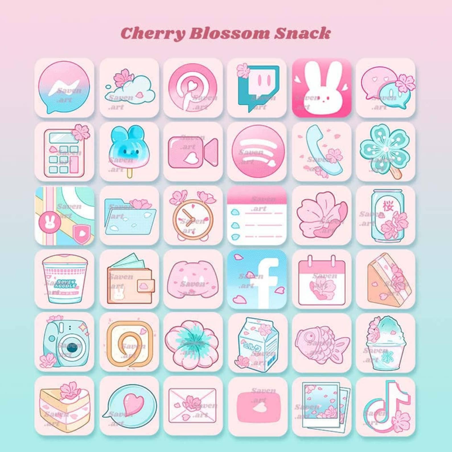 Sakura Snacks Theme Icon Pack for Ios / iPad / Android - Etsy
