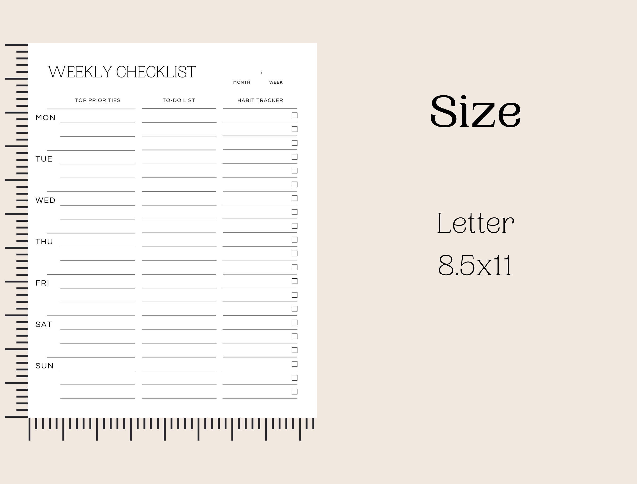 Weekly Planner Printable, Checklist, Goal and Habit Tracker, Minimalist ...