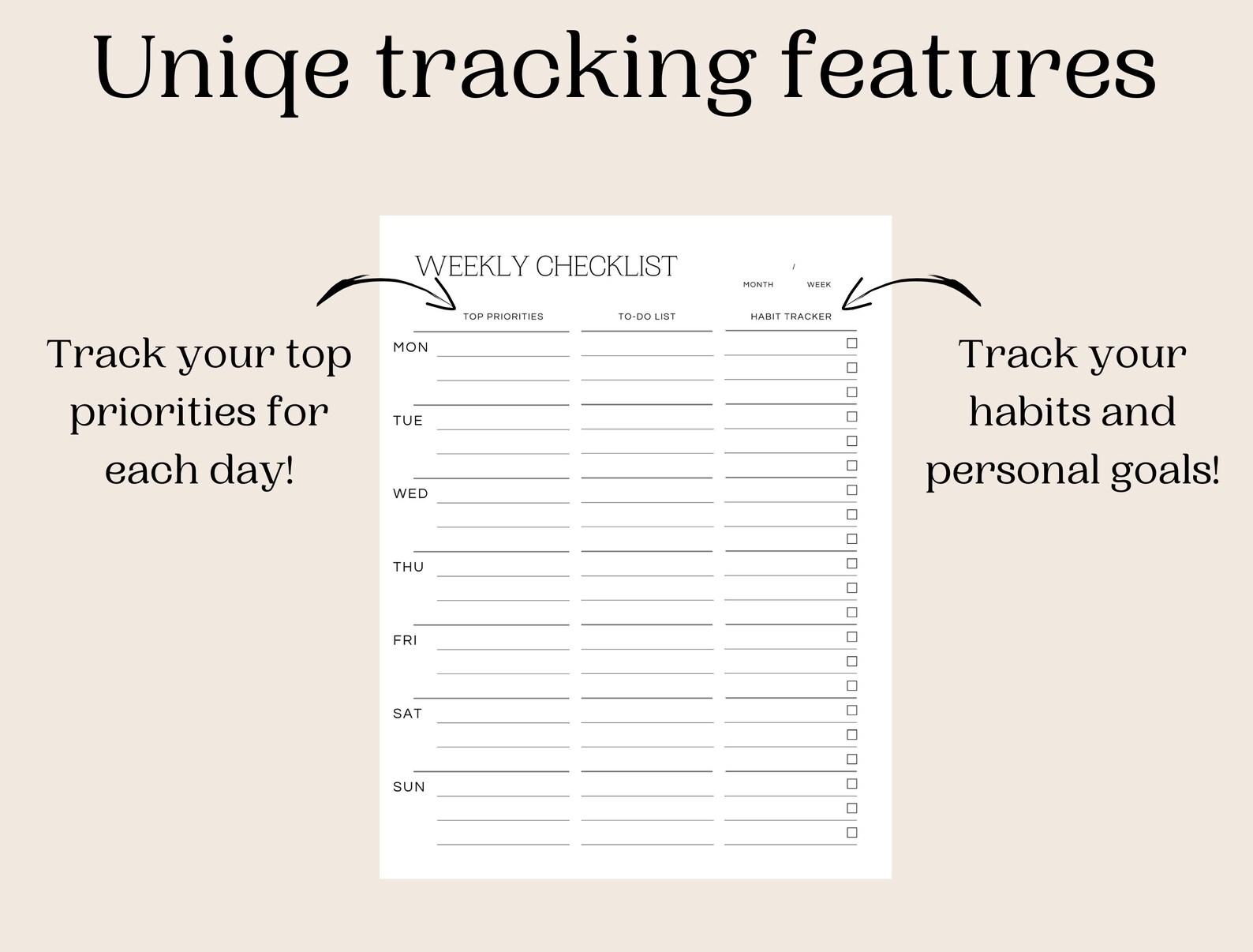 Weekly Planner Printable, Checklist, Goal and Habit Tracker, Minimalist ...