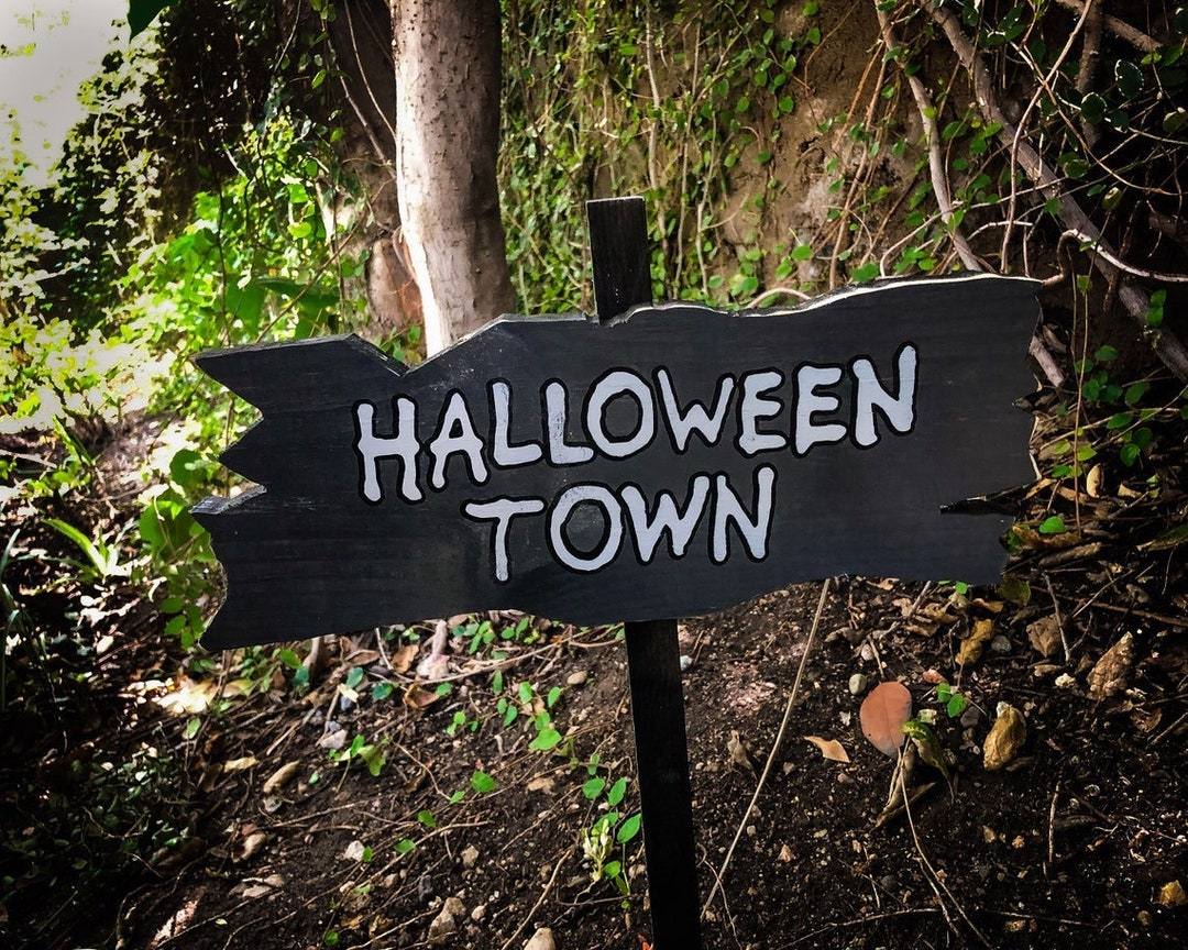 Handcrafted Halloween Town Wood Garden Sign, Aged Finish, Quality Solid ...