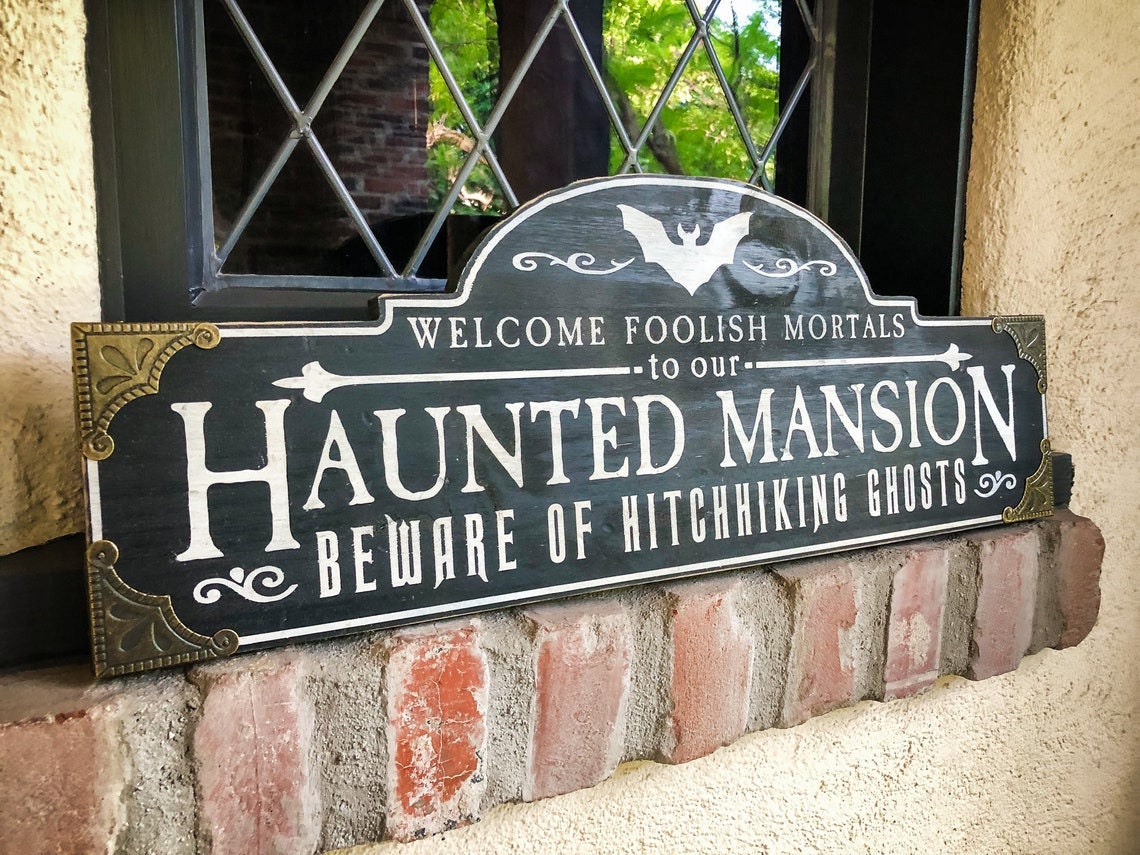 Haunted Mansion Hitchhiking Ghosts Sign, Rustic Wood Welcome Decor ...