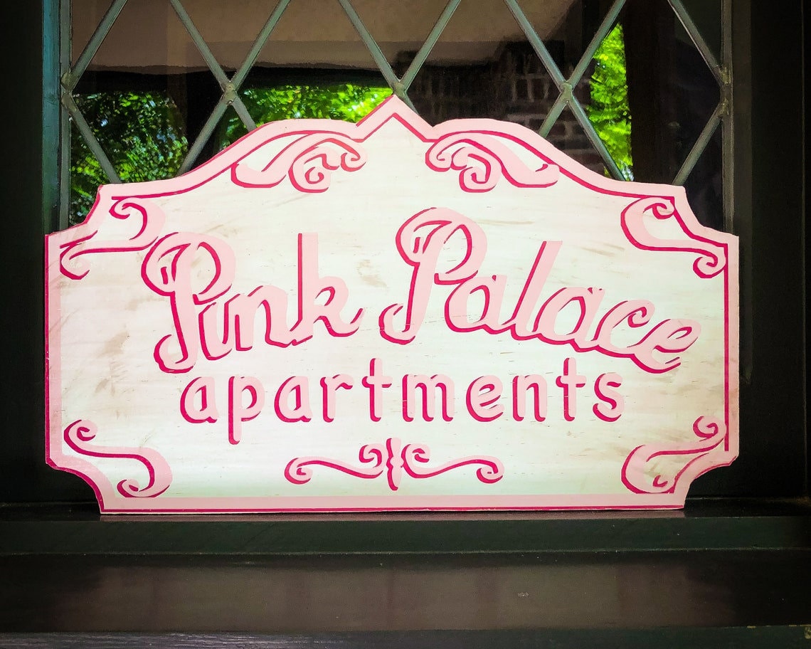 Caroline Pink Palace Apartments Solid Wood and Paint Sign - Etsy