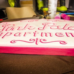 Hand Crafted Pink Palace Apartments Wood Sign, Aged Decor, Quality ...