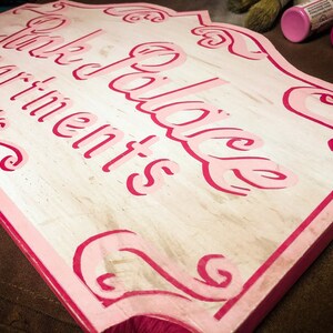 Hand Crafted Pink Palace Apartments Wood Sign, Aged Decor, Quality ...