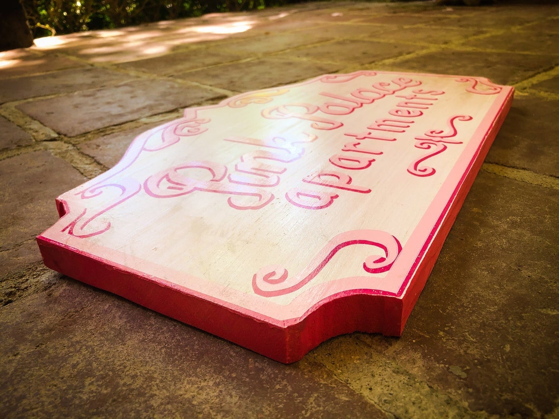 Hand Crafted Pink Palace Apartments Wood Sign, Aged Decor, Quality ...