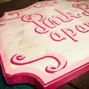 Hand Crafted Pink Palace Apartments Wood Sign, Aged Decor, Quality ...