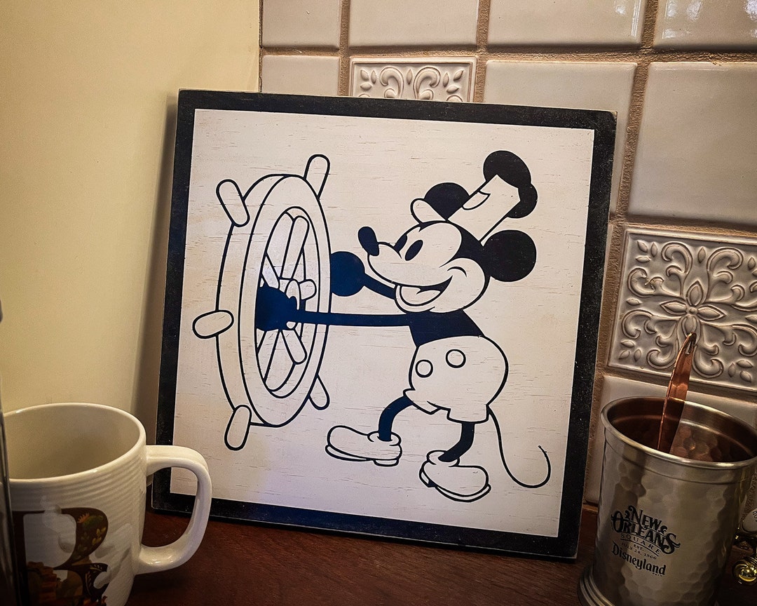 Steamboat Willie, Solid Wood and Paint Art Creation, Hand Crafted, High ...