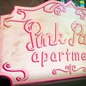 Hand Crafted Pink Palace Apartments Wood Sign, Aged Decor, Quality ...
