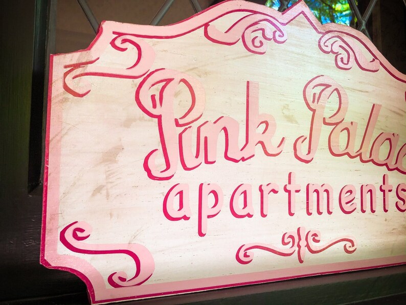 Hand Crafted Pink Palace Apartments Wood Sign, Aged Decor, Quality ...