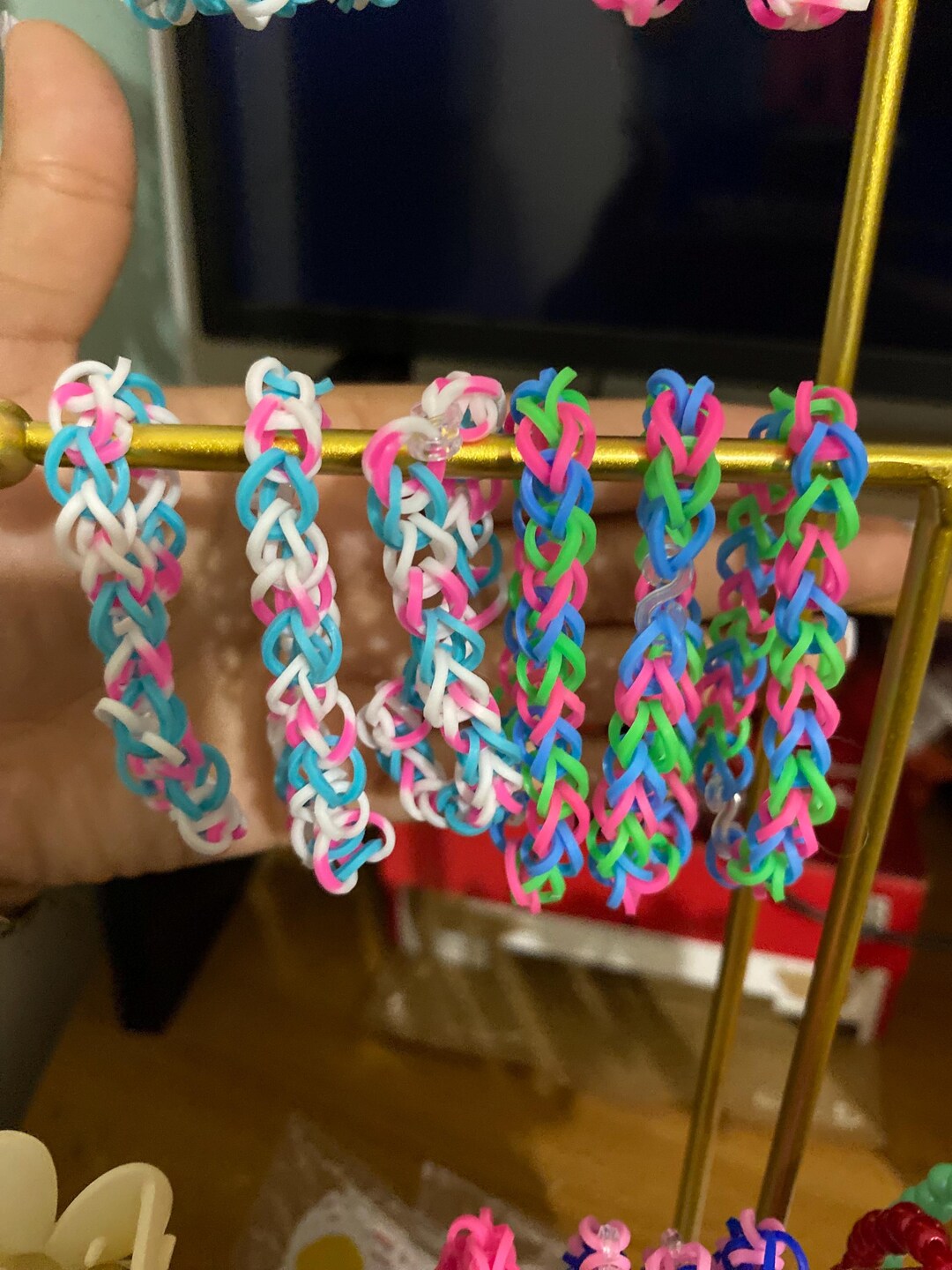 Rubber Band Single Chain Pink Blue White Green Bracelet - Etsy