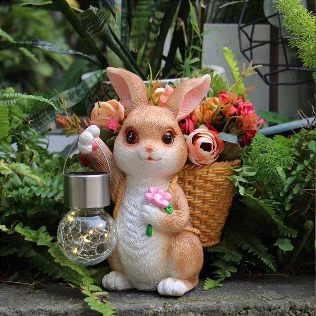 Bunny Garden Solar Light Statue Rabbit Figurine Small - Etsy