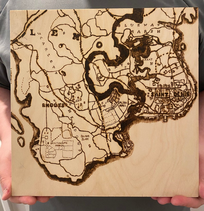 Red Dead Redemption 2 Custom Woodburned Map of Lemoyne - Etsy