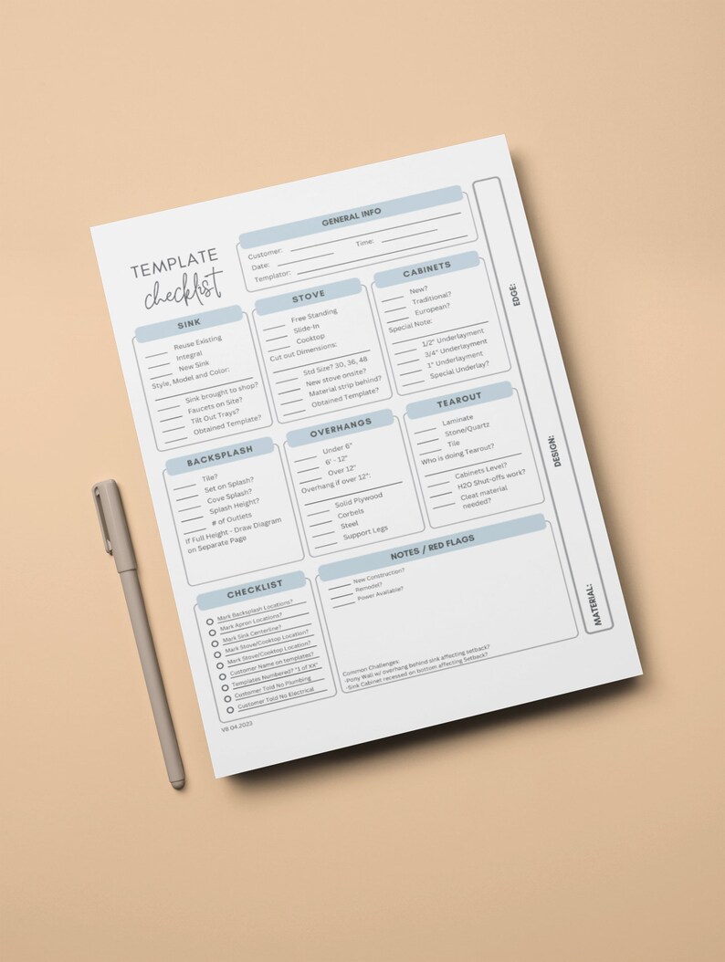 Countertop Template Checklist - Checklist for Templating Granite ...