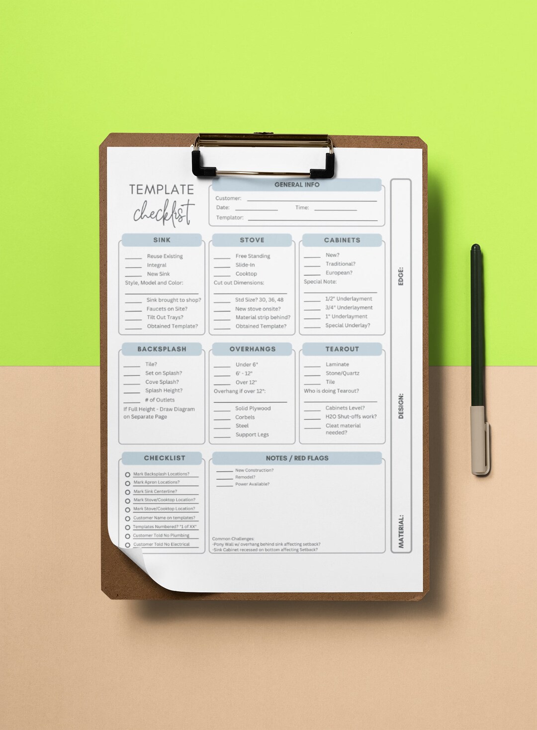 Countertop Template Checklist - Checklist for Templating Granite ...