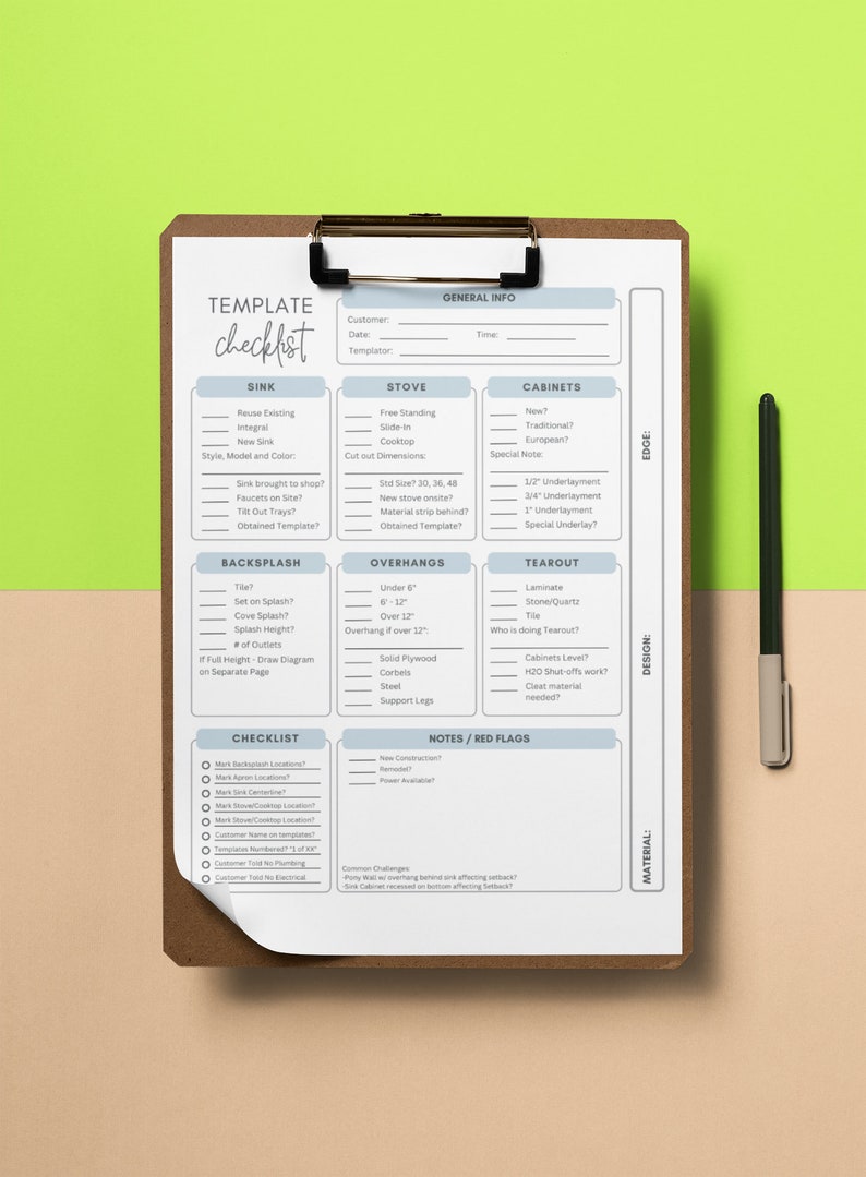 Countertop Template Checklist - Checklist for Templating Granite ...