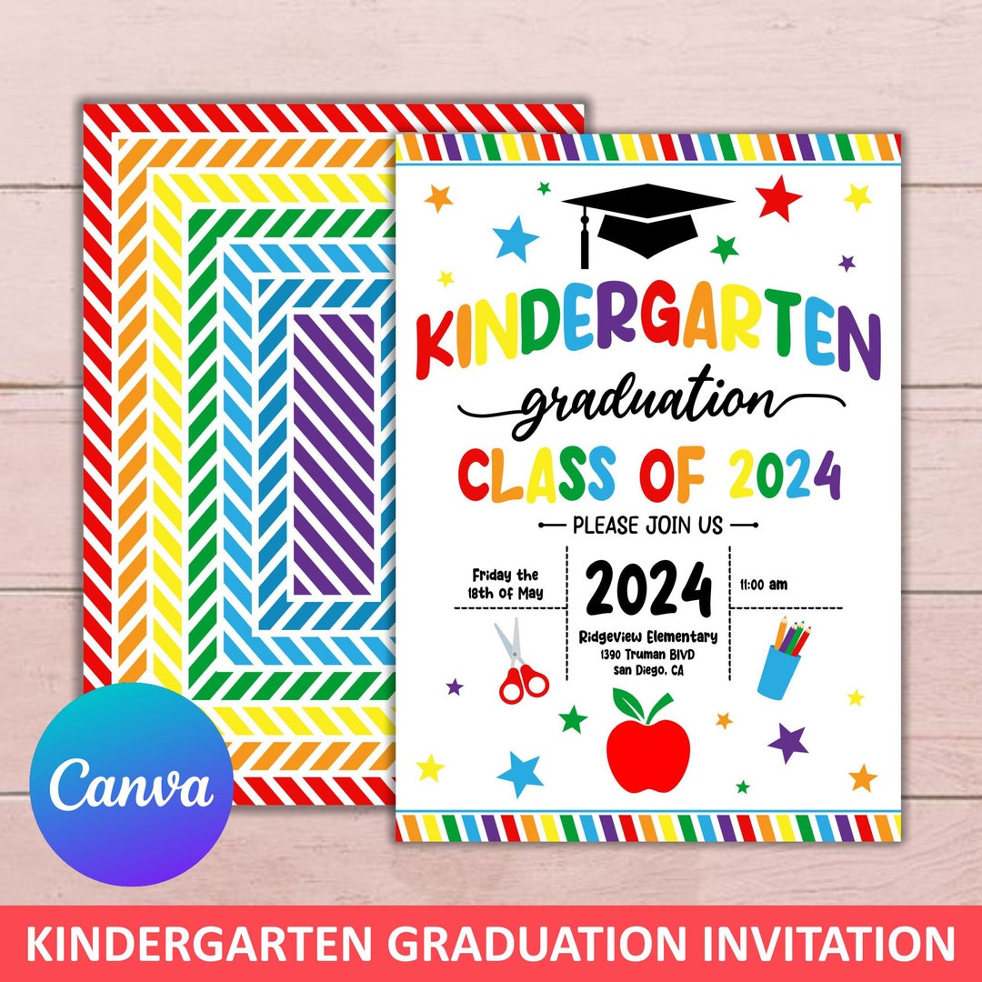 Editable Kindergarten Graduation Invitation, Kindergarten Party Invite ...