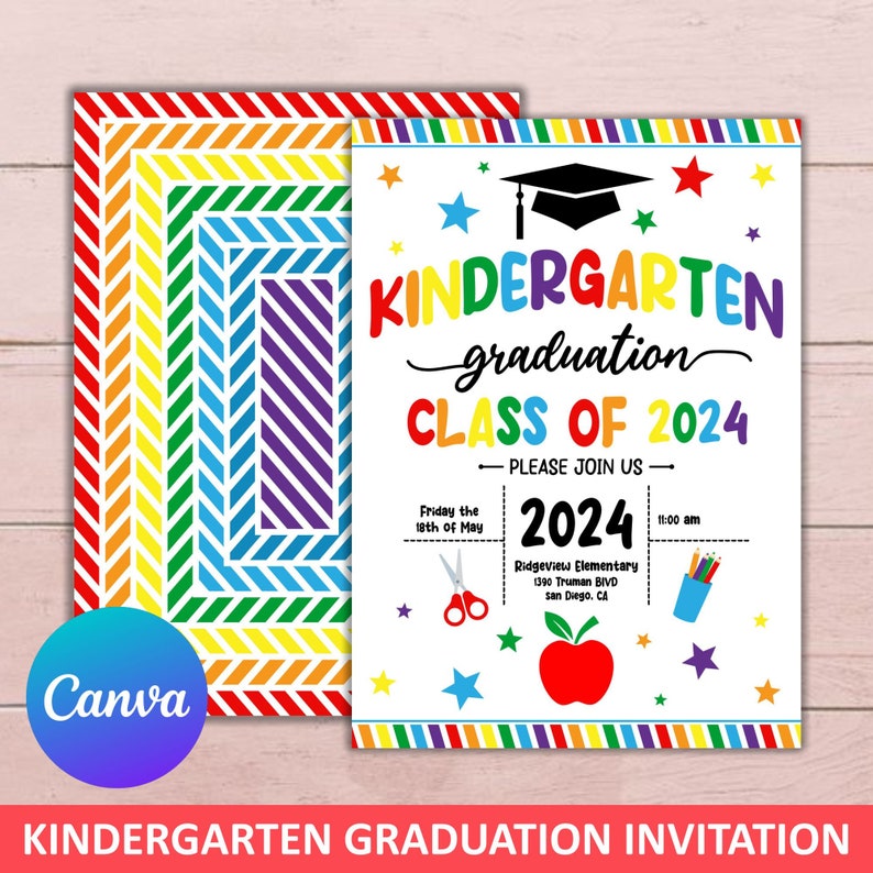 Editable Kindergarten Graduation Invitation, Kindergarten Party Invite ...