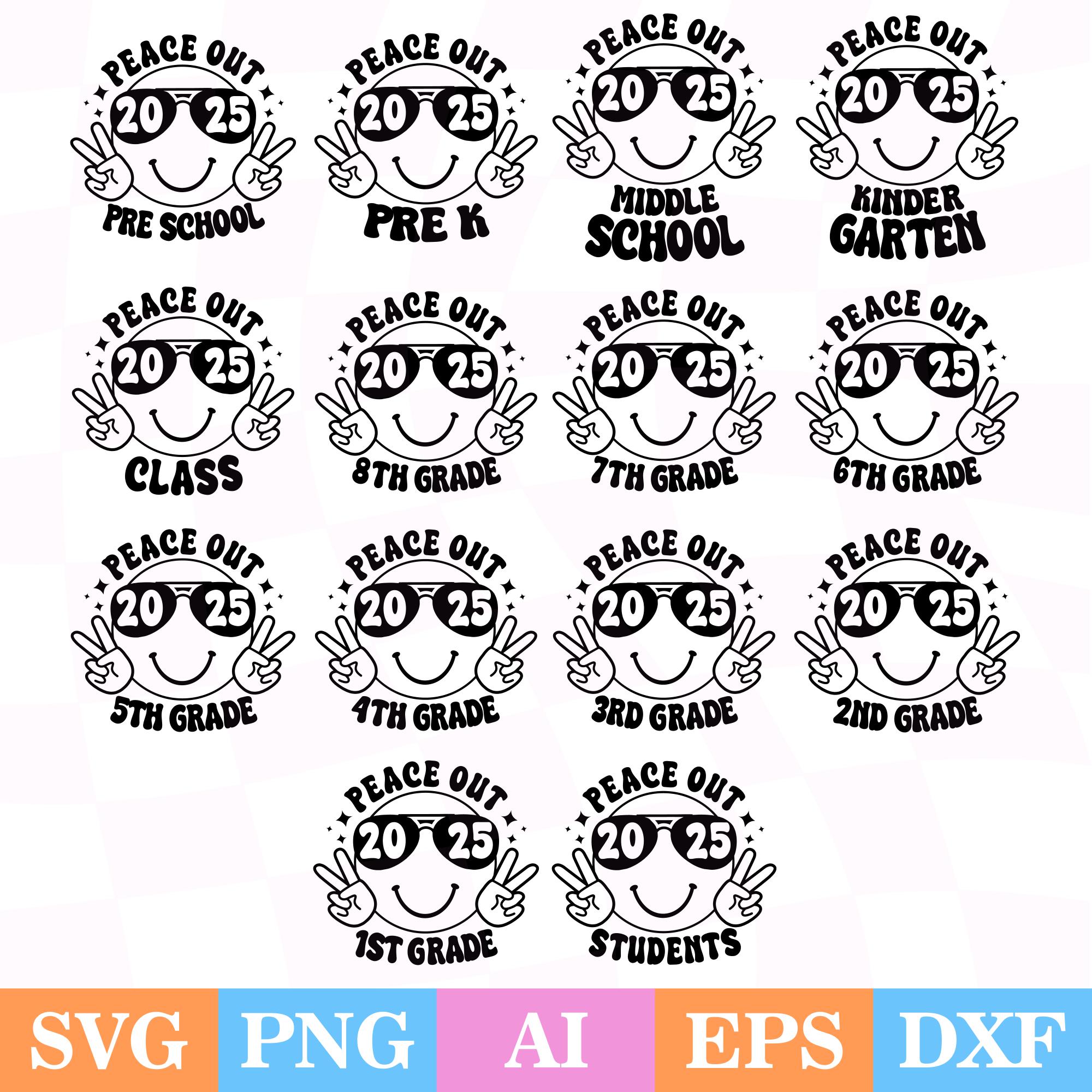 Peace Out School Svg Bundle, Retro Peace Out Svg, Summer Break Svg ...