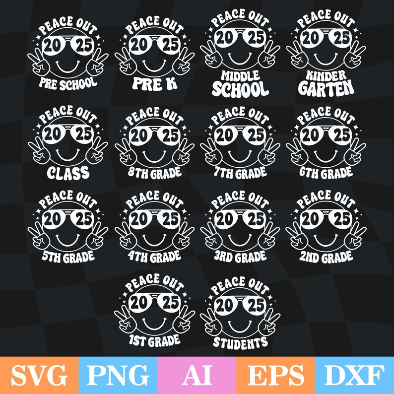 Peace Out School Svg Bundle, Retro Peace Out Svg, Summer Break Svg ...