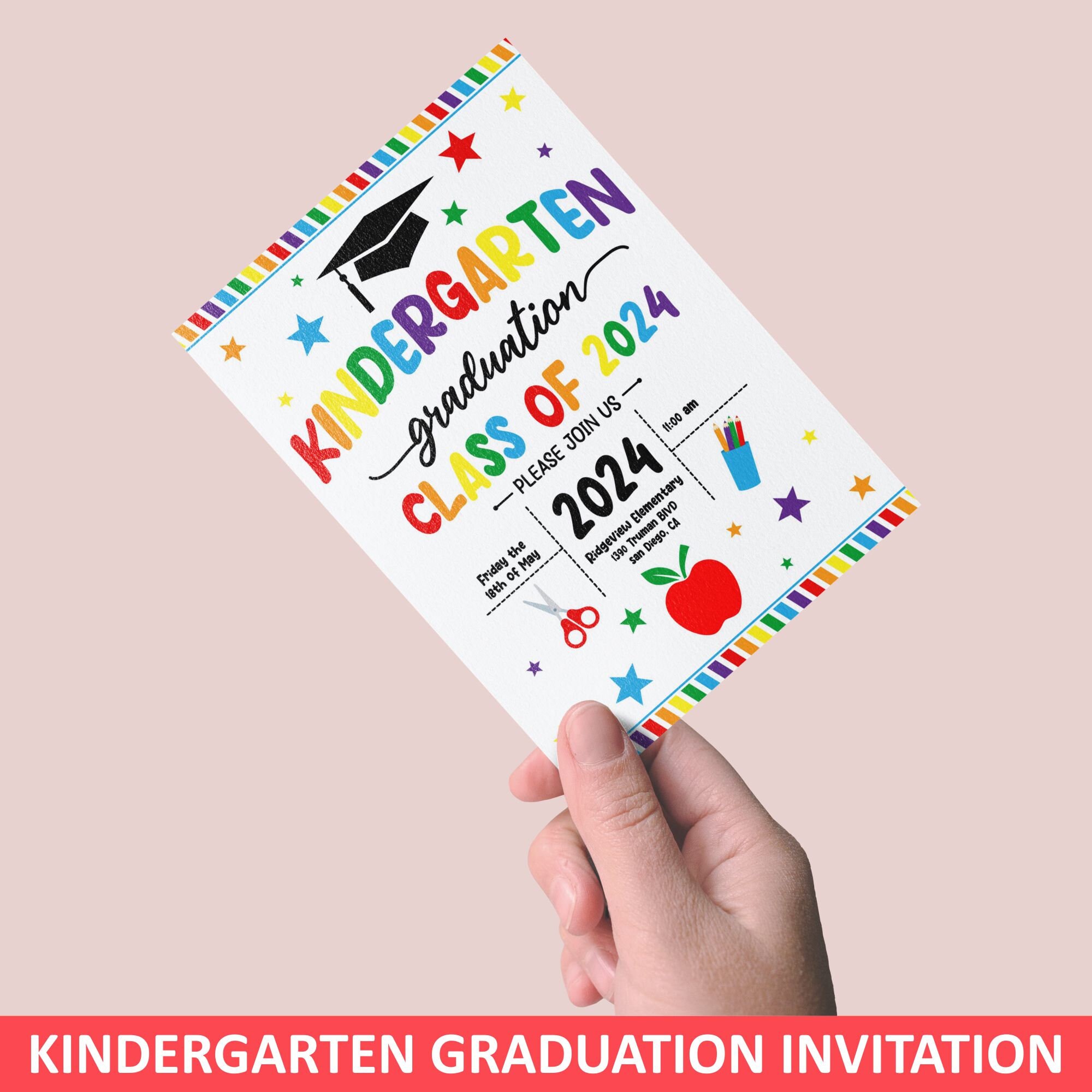 Editable Kindergarten Graduation Invitation, Kindergarten Party Invite ...