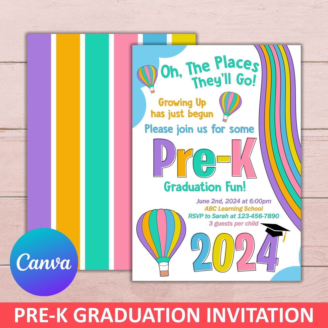 Editable Pre-k Graduation Invitation, Pre-k Announcement Party Invite ...