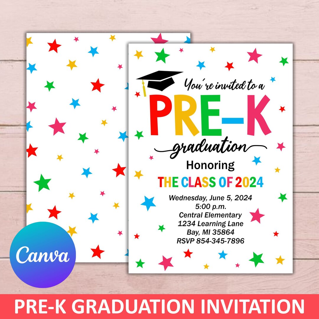 Pre-k Graduation Invitation, Graduation Editable Template, Pre-k ...