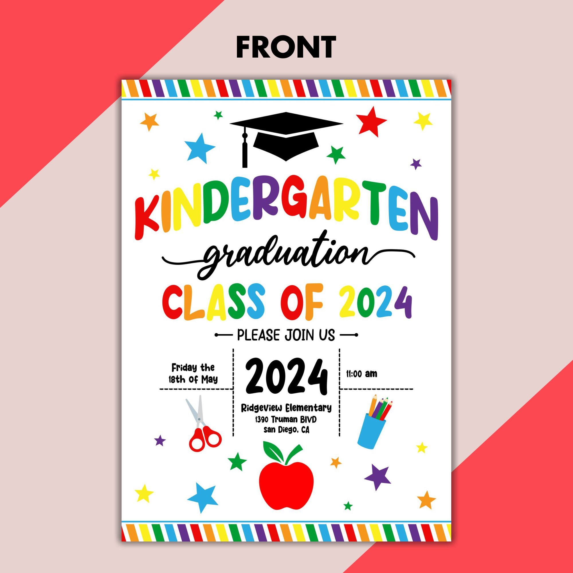 Editable Kindergarten Graduation Invitation, Kindergarten Party Invite ...