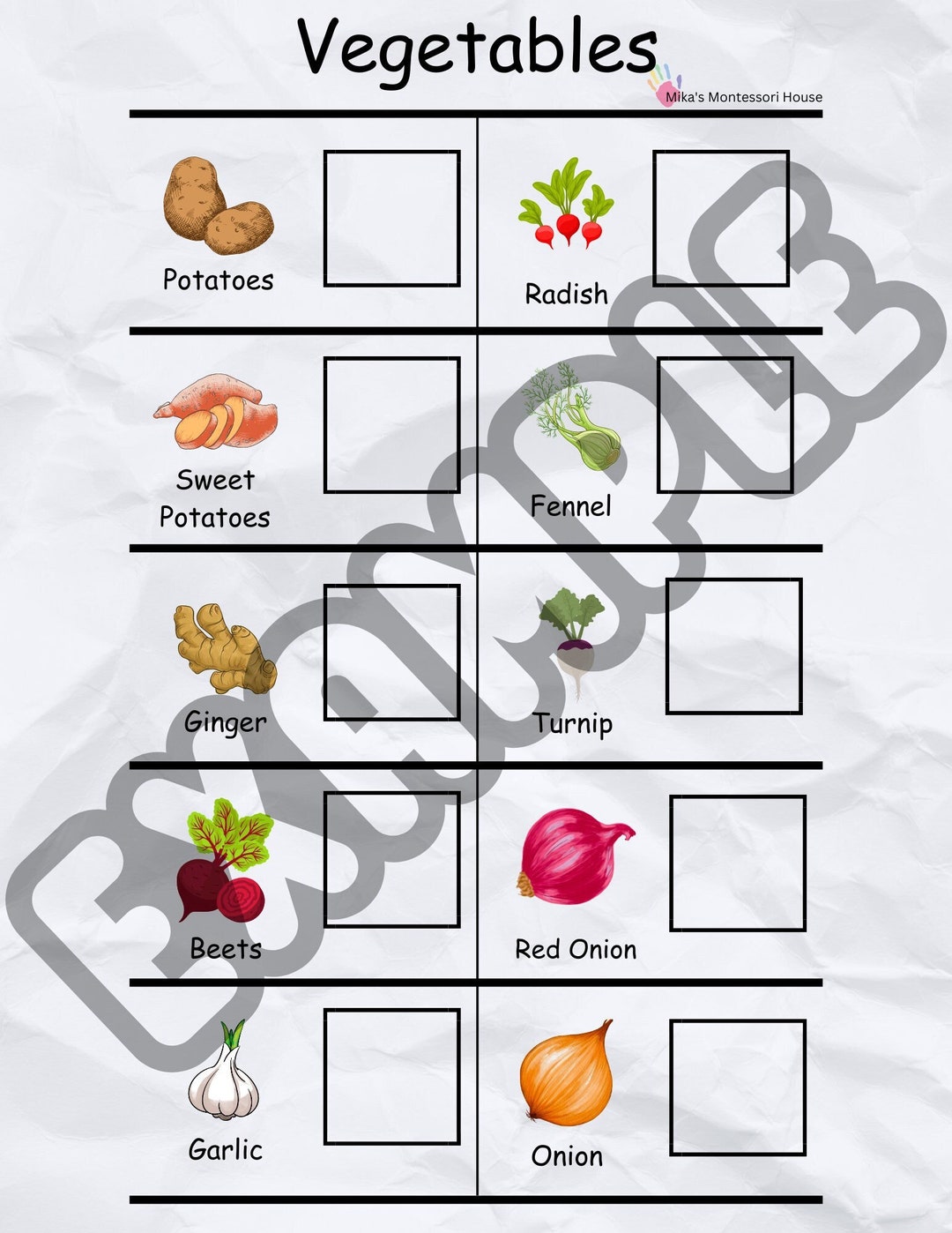 Vegetables Potatoes Montessori Visual Grocery List Digital Download ...