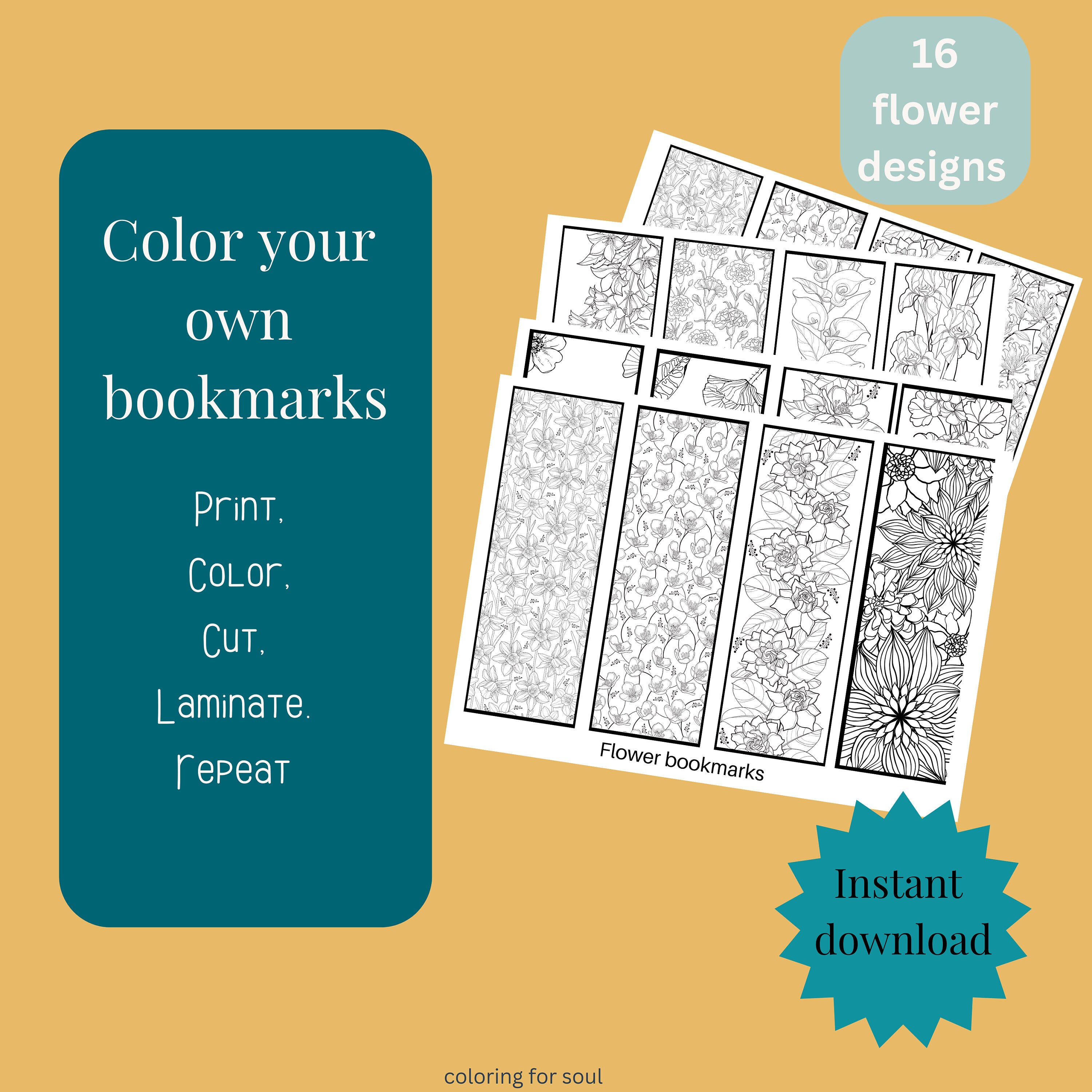 Flower Coloring Bookmarks for Adults & Teens (digital Download) - Etsy