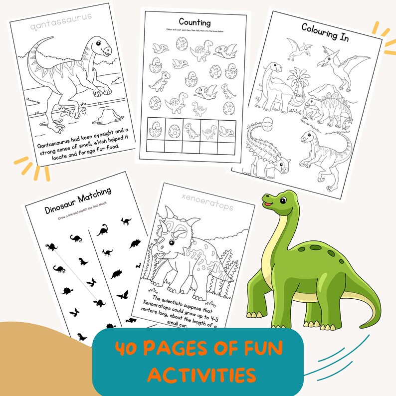 Dinosaur Coloring Pages for Kids: Activity Workbook (digital Download ...