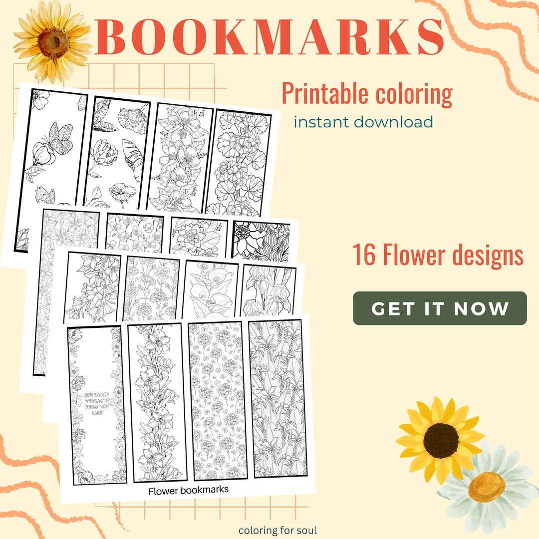 Flower Coloring Bookmarks for Adults & Teens (digital Download) - Etsy