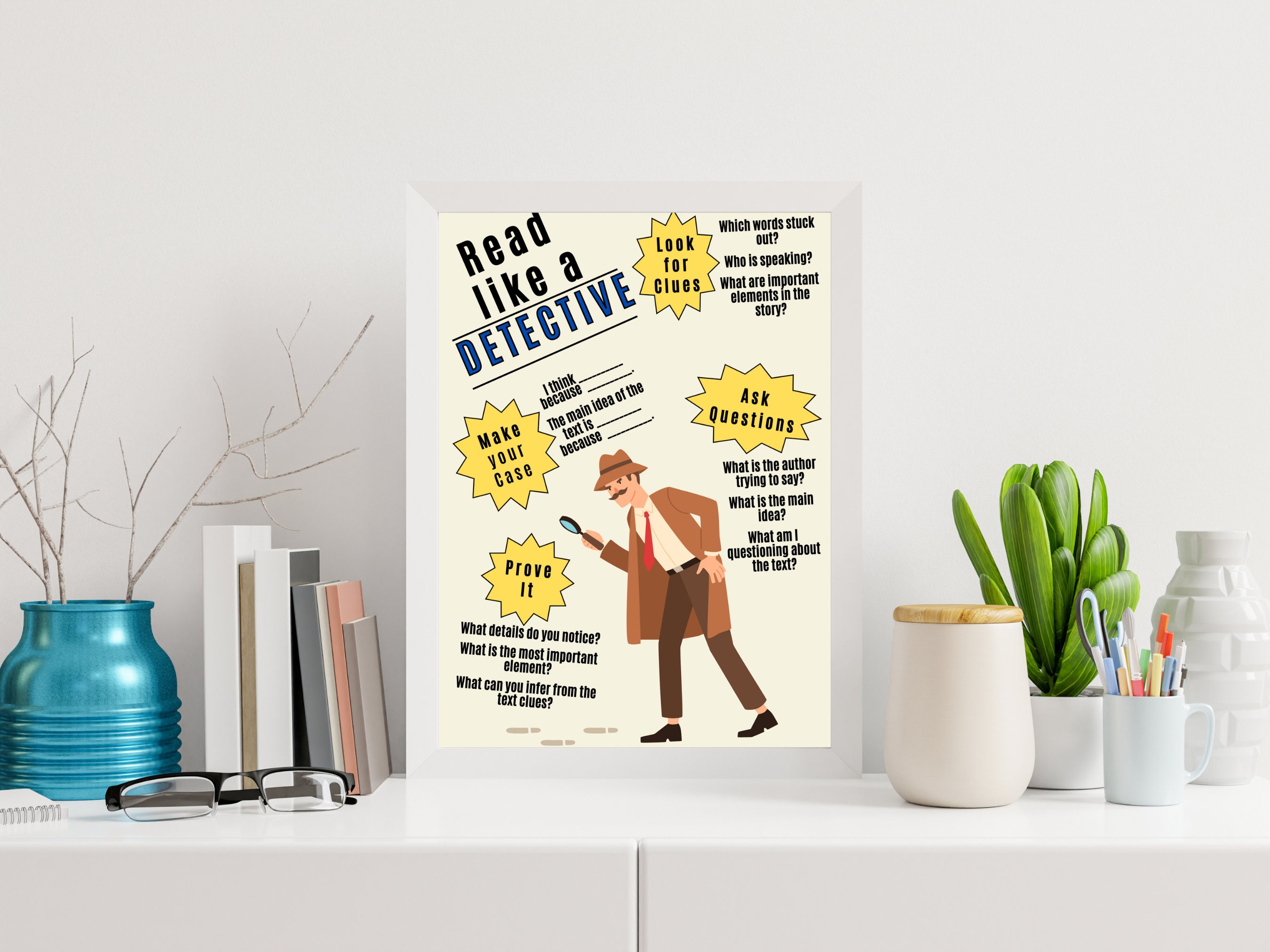 Read Like a Detective // Classroom Reading Poster // Digital Poster for ...