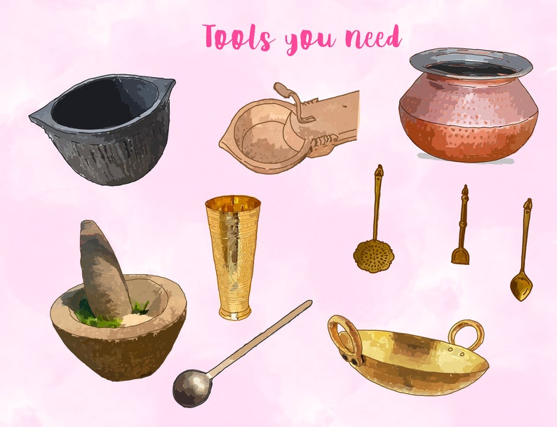 Vintage Indian Utensils Digital Stickers, Illustrations, Clipart ...