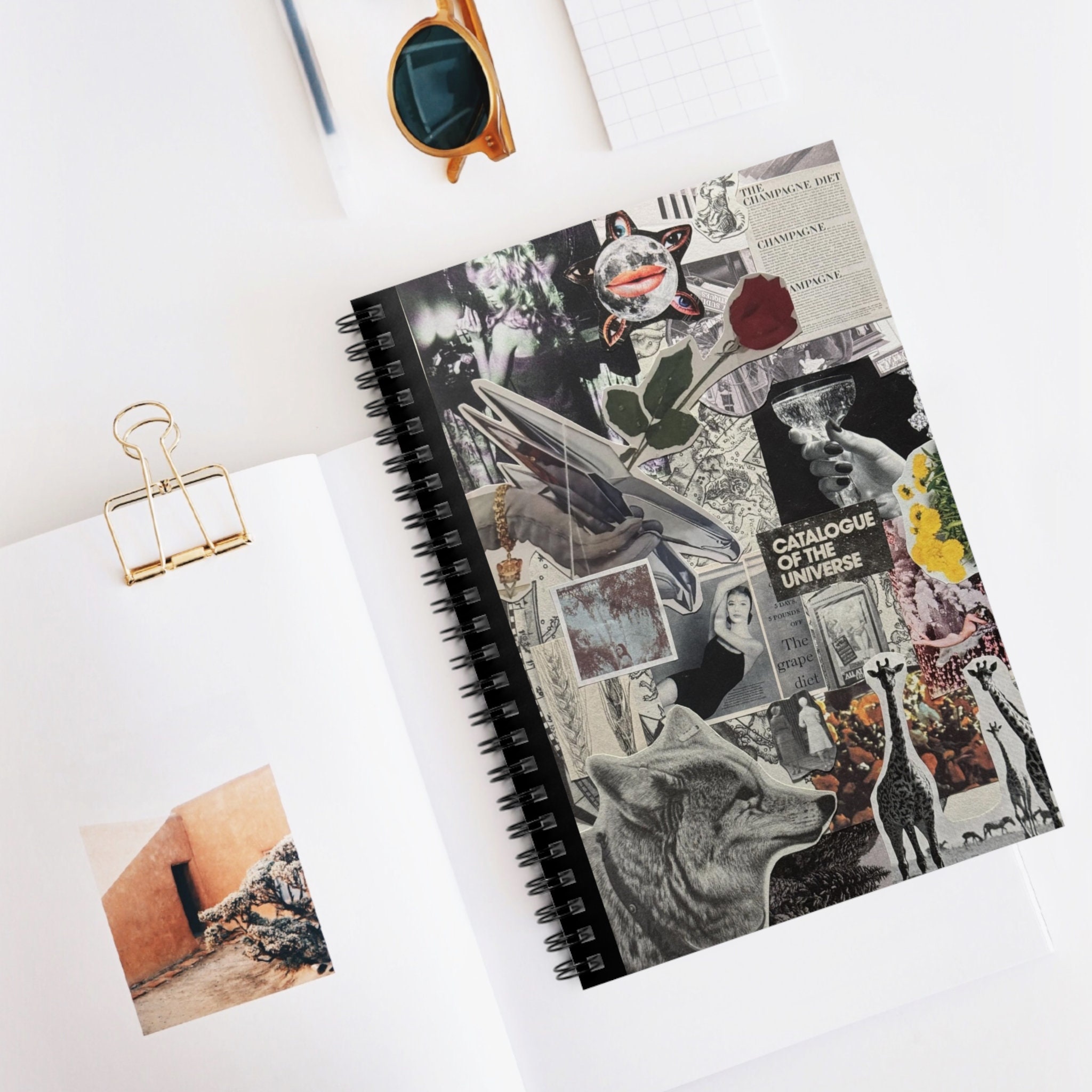 Champagne Diet Collage Design Journal Spiral Notebook Lined Pages ...