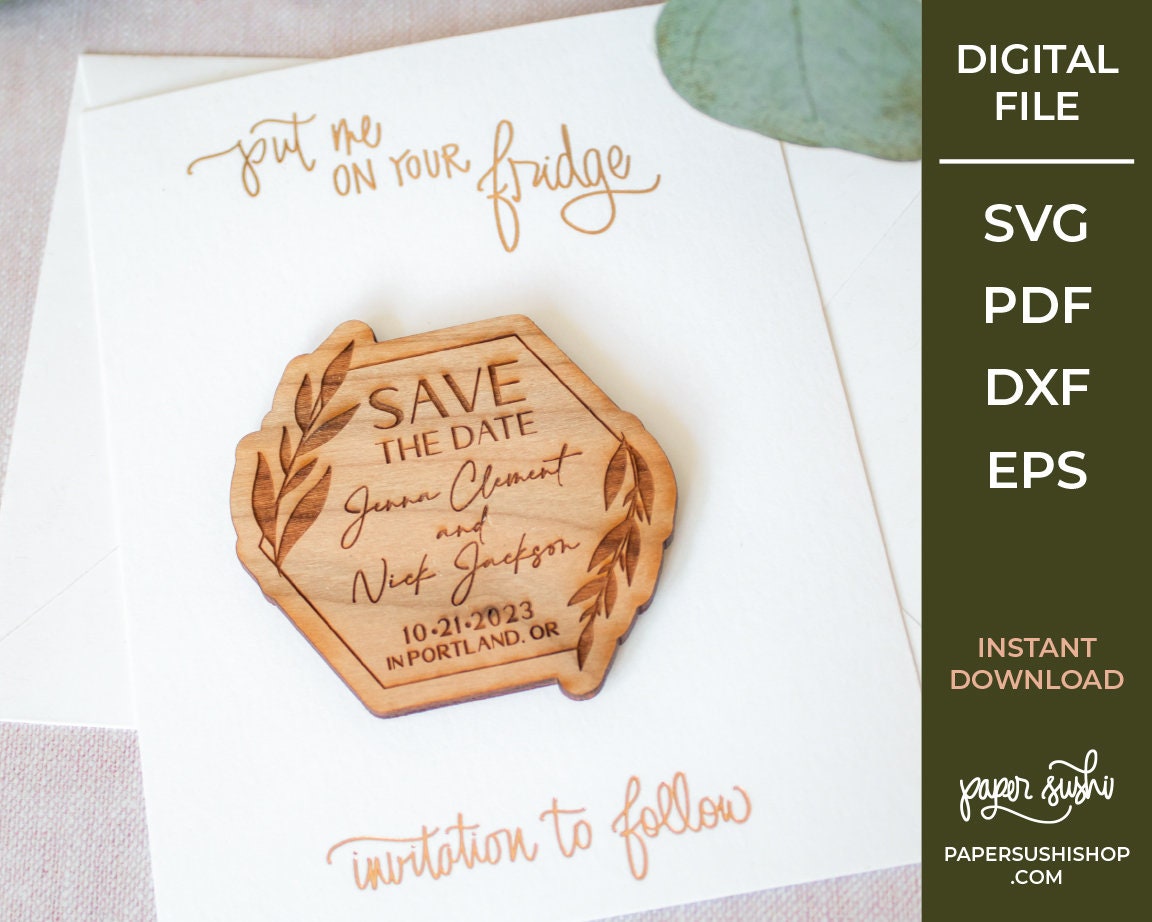 Leafy Hexagon Save the Date Magnet Template Laser Ready Cut - Etsy