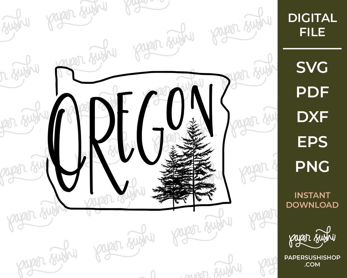 Oregon Tree Design Hand Lettered State SVG File - Etsy