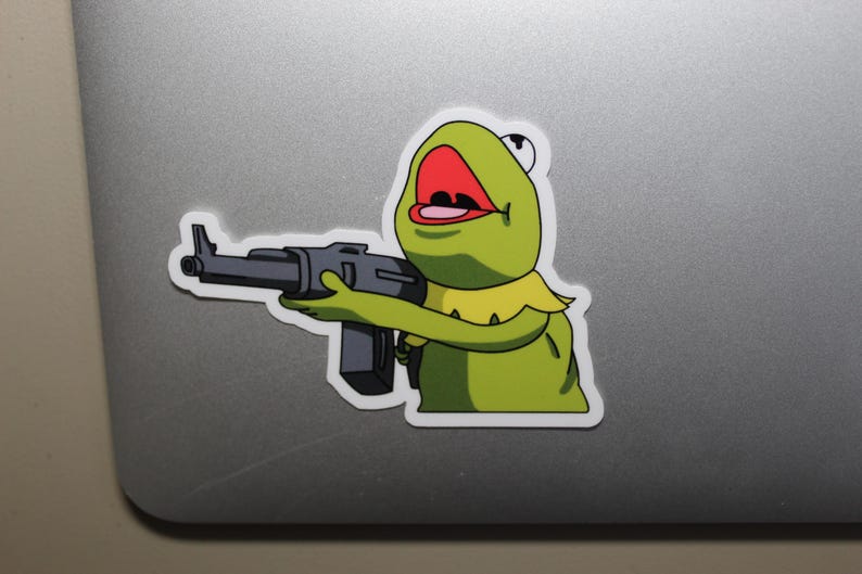 Funny Meme Sticker Kermit the Frog With Gun Sticker-funny Puppet With A ...