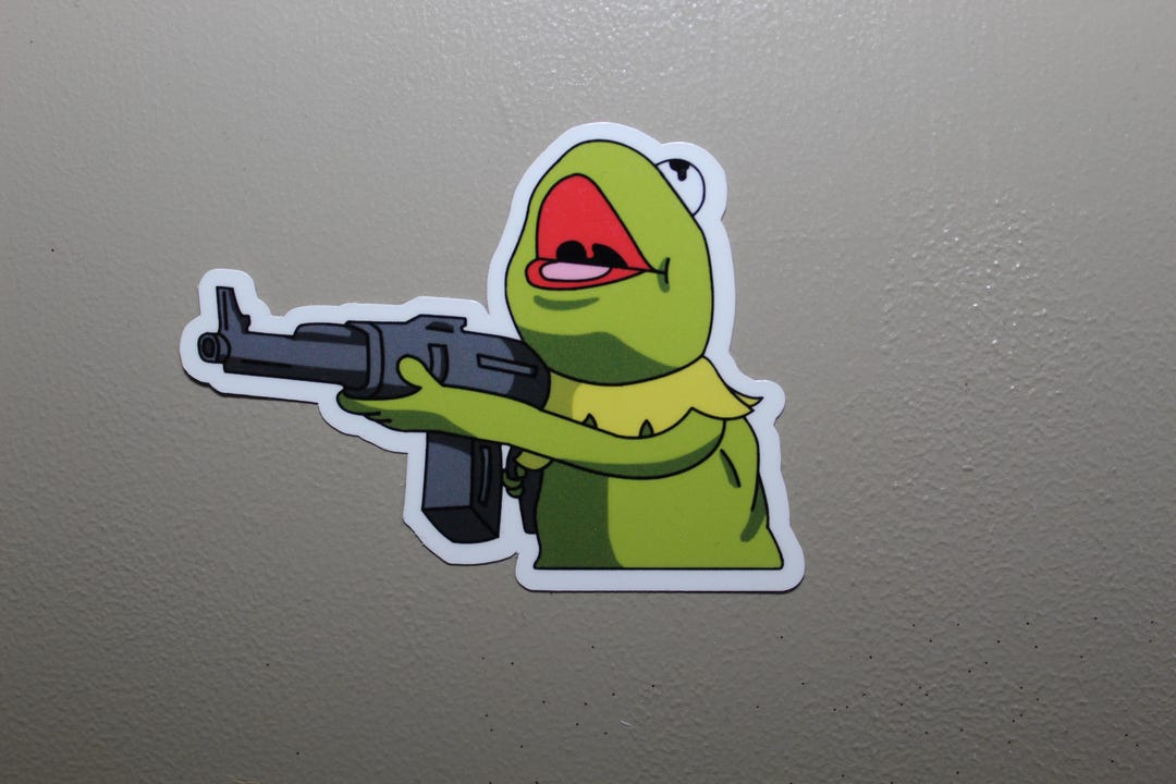 Funny Meme Sticker Kermit the Frog With Gun Sticker-funny Puppet With A ...