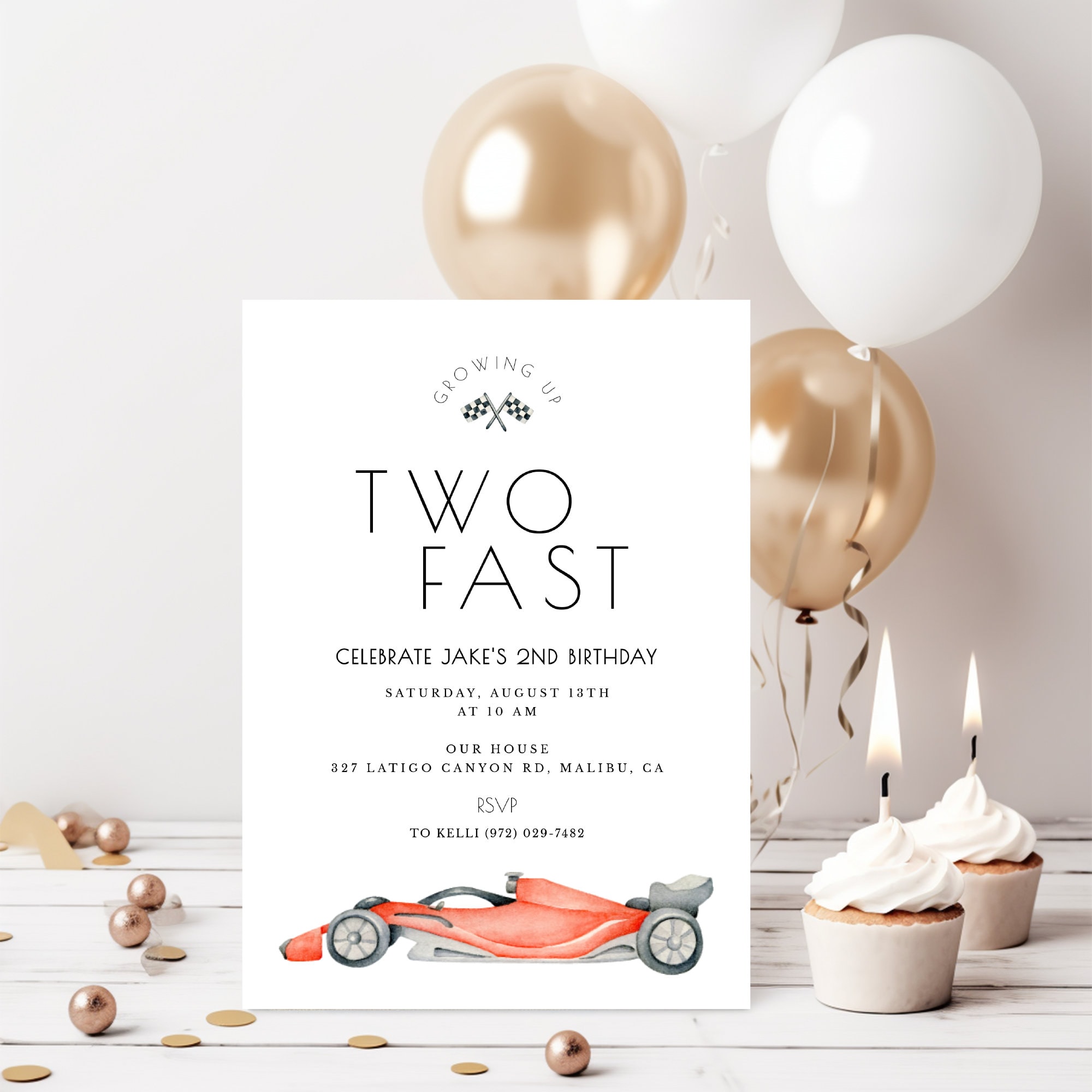 TWO FAST Second Birthday Party Personalized Invitation Customizable DIY ...