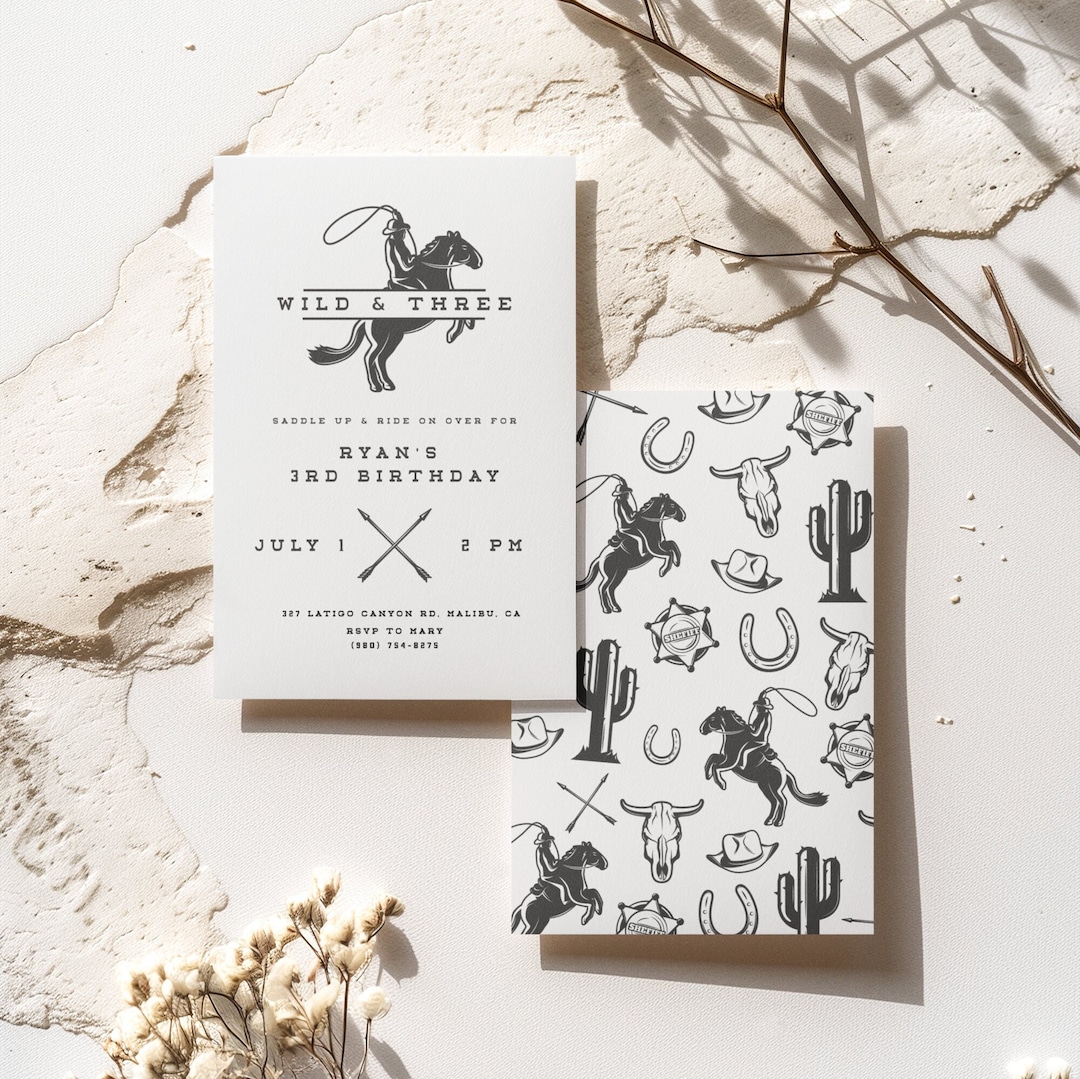 Wild and Three Western Birthday Party Personalized Invitation ...