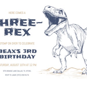 Three Rex T-rex Dinosaur Birthday Party Personalized Invitation ...