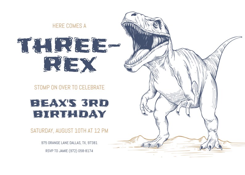 Three Rex T-rex Dinosaur Birthday Party Personalized Invitation ...