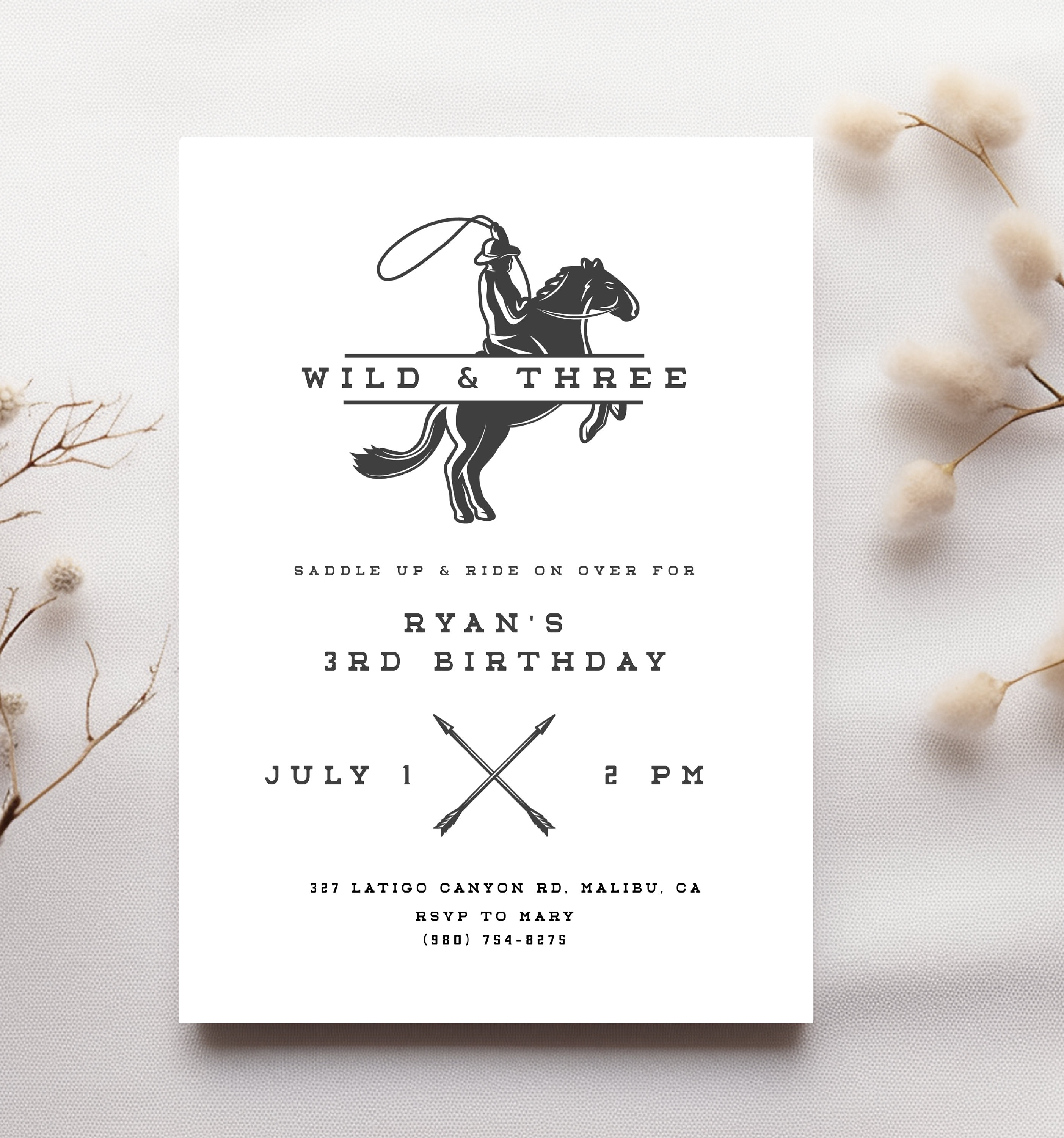 Wild and Three Western Birthday Party Personalized Invitation ...