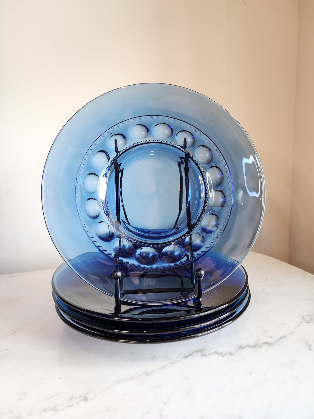 Vintage Blue Glassware Salad Plates by Tiara Imperial Blue Kings Crown ...