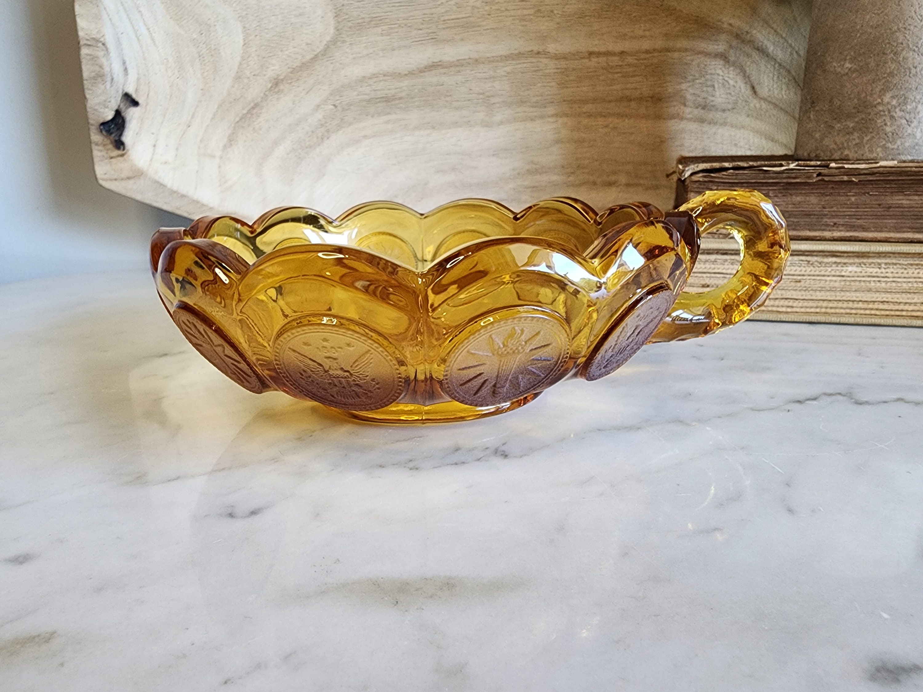 Vintage Amber Glass Coin Glass Pattern Fostoria Candy Dish Accent Piece ...
