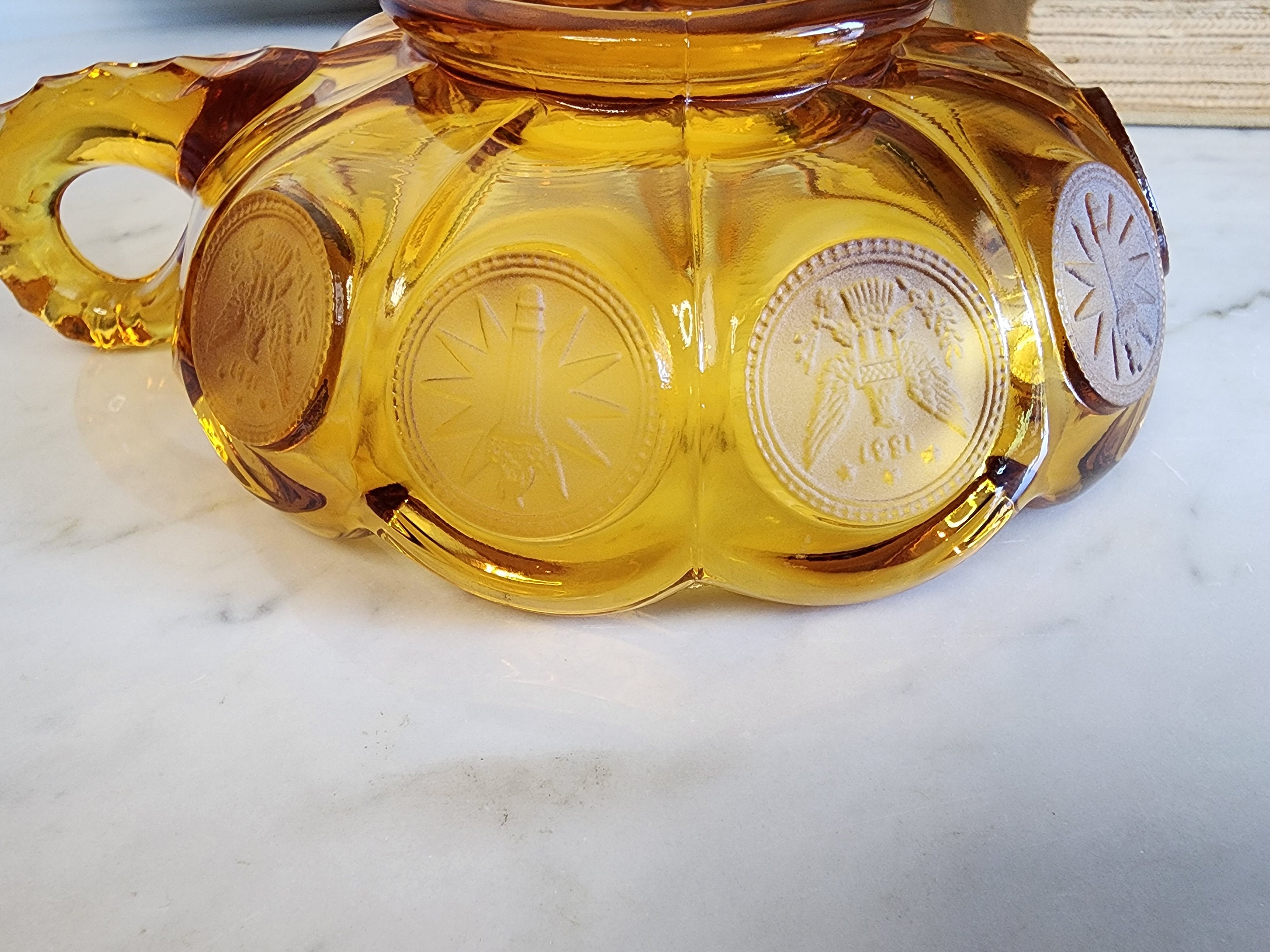 Vintage Amber Glass Coin Glass Pattern Fostoria Candy Dish Accent Piece ...
