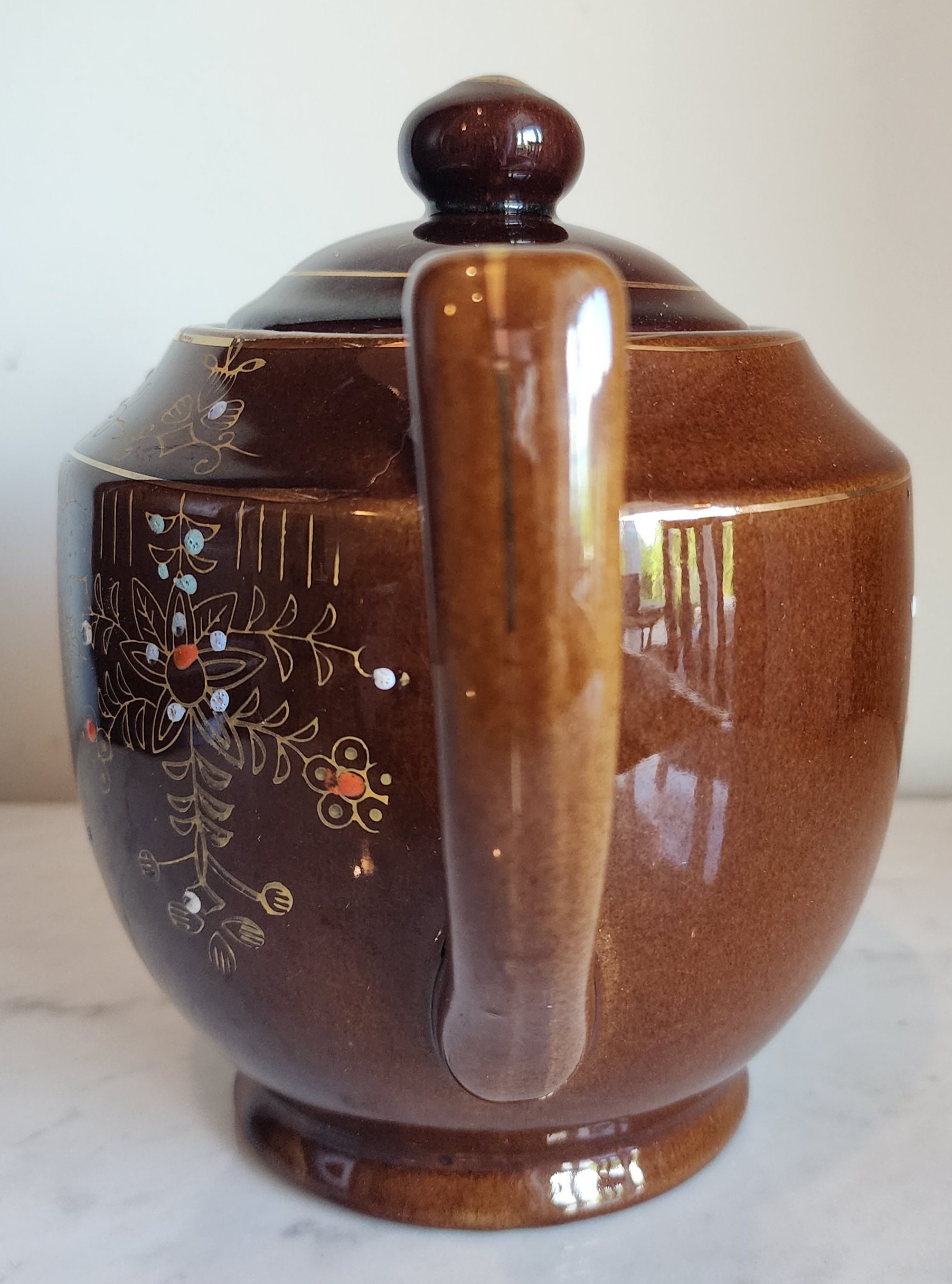 Vintage Teapot Hand Painted Redware Brown Betty Teapot Boho - Etsy