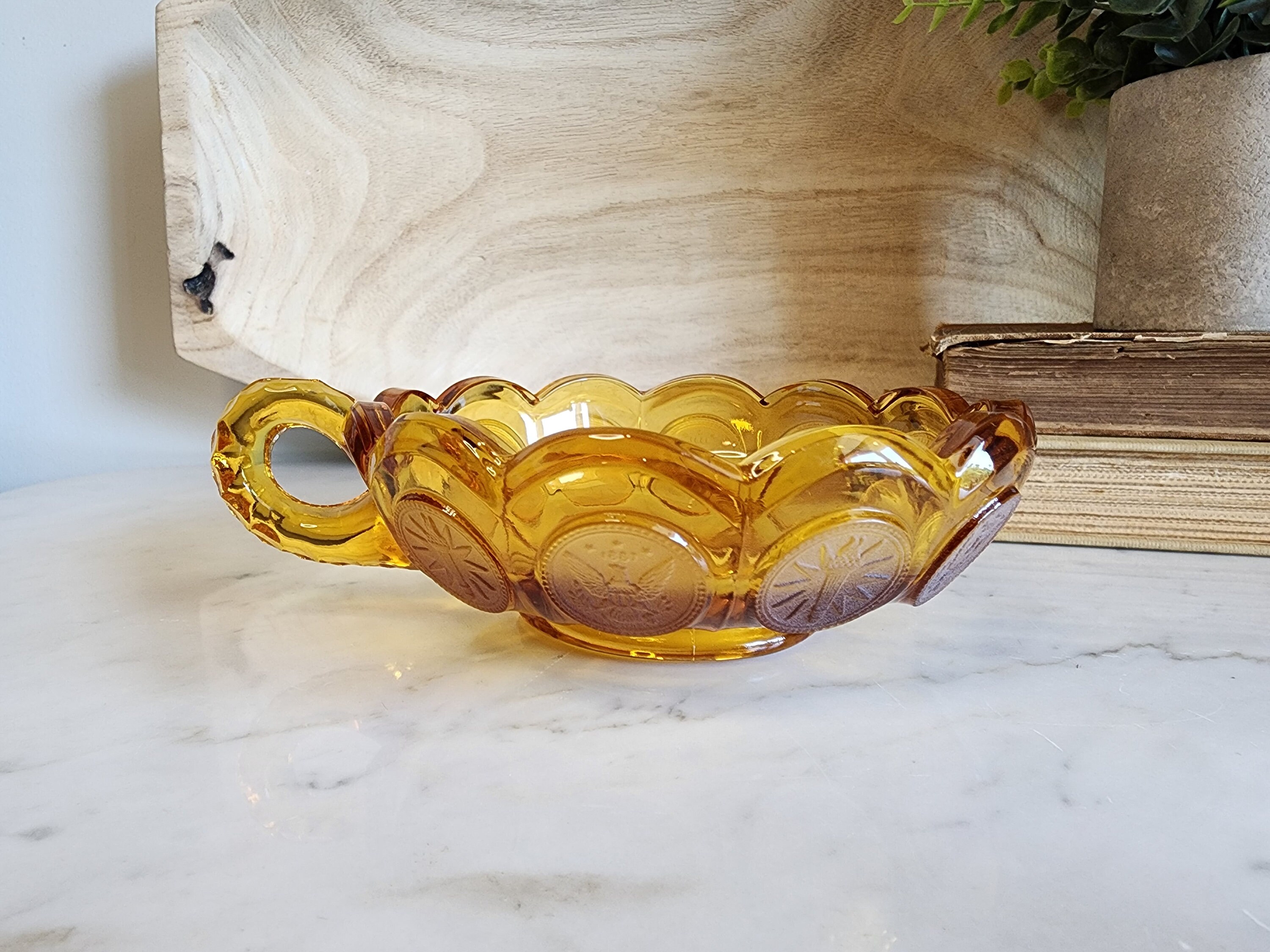 Vintage Amber Glass Coin Glass Pattern Fostoria Candy Dish Accent Piece ...